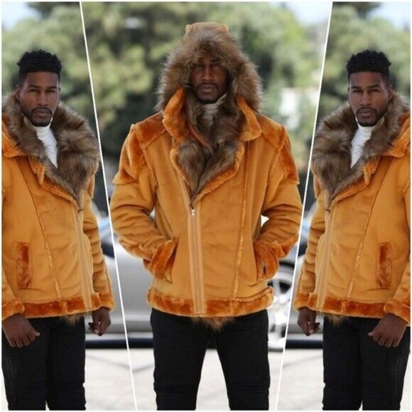 Manzini | Jackets & Coats | Mens Manzini Cognac Faux Fur Fashion Jacket ...